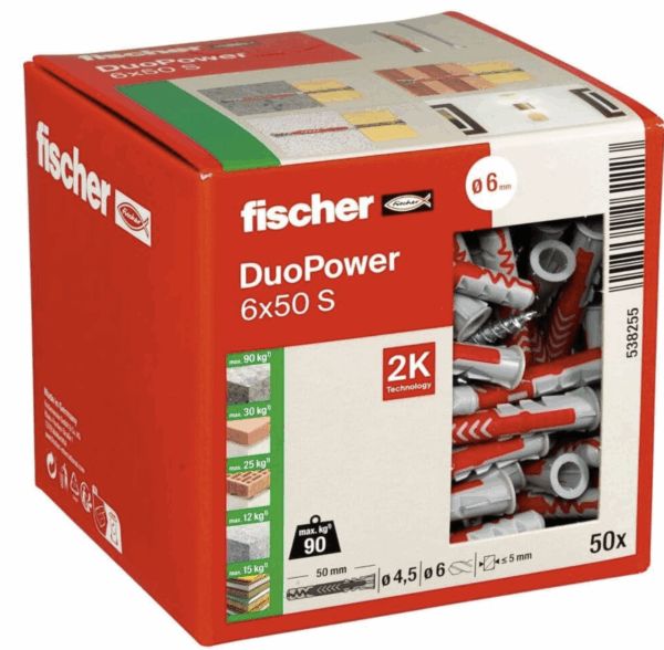 fischer DuoPower 6 × 50 S Universaldübel mit Schrauben für 16,09€